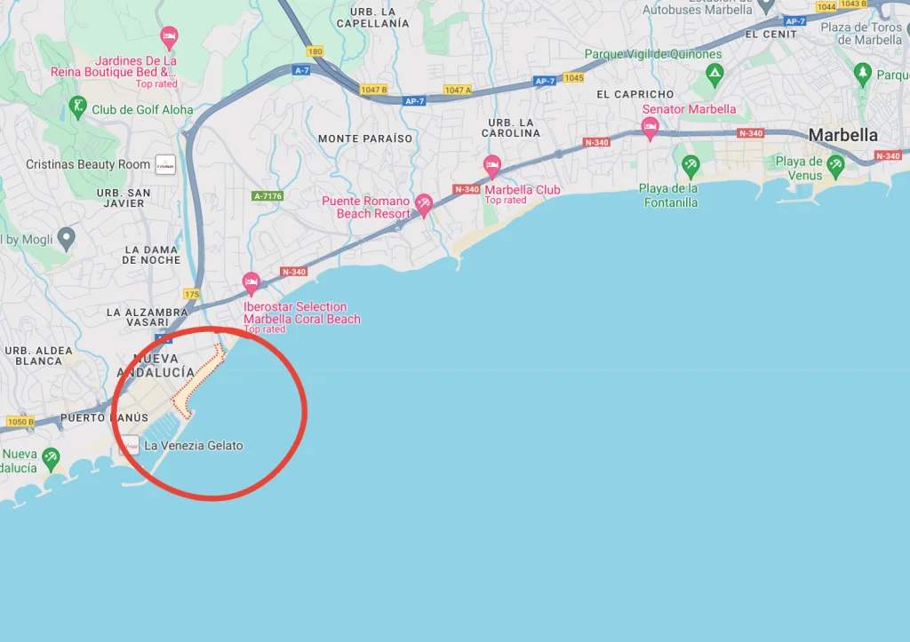 Puerto Banus Map, Marbella, Spain.